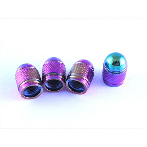 アルミ製 タイヤ エアバルブ キャップ チタニウムレインボー 4個セット 砲弾型タイプ 汎用 チタン焼き色風 アクセサリー カスタムパーツ – BeeTech